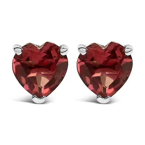HAUS OF BRILLIANCE 14k Gold Heart Cut Gemstone Stud Earrings - Red Garnet | White